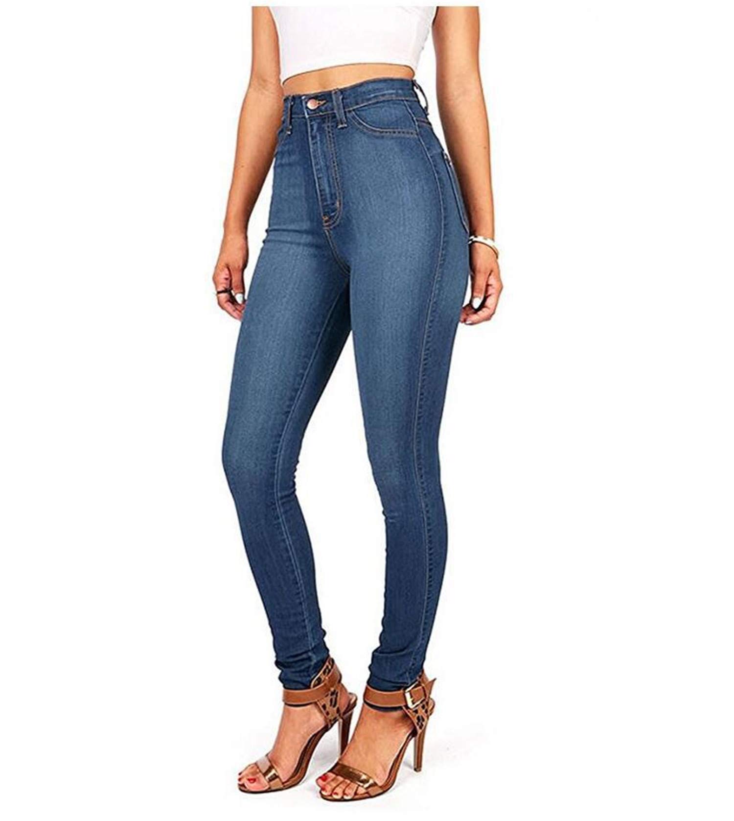 Andongnywell High Waisted-Rise Colored Stretch Skinny Jeans for Women (Light Blue,Medium)