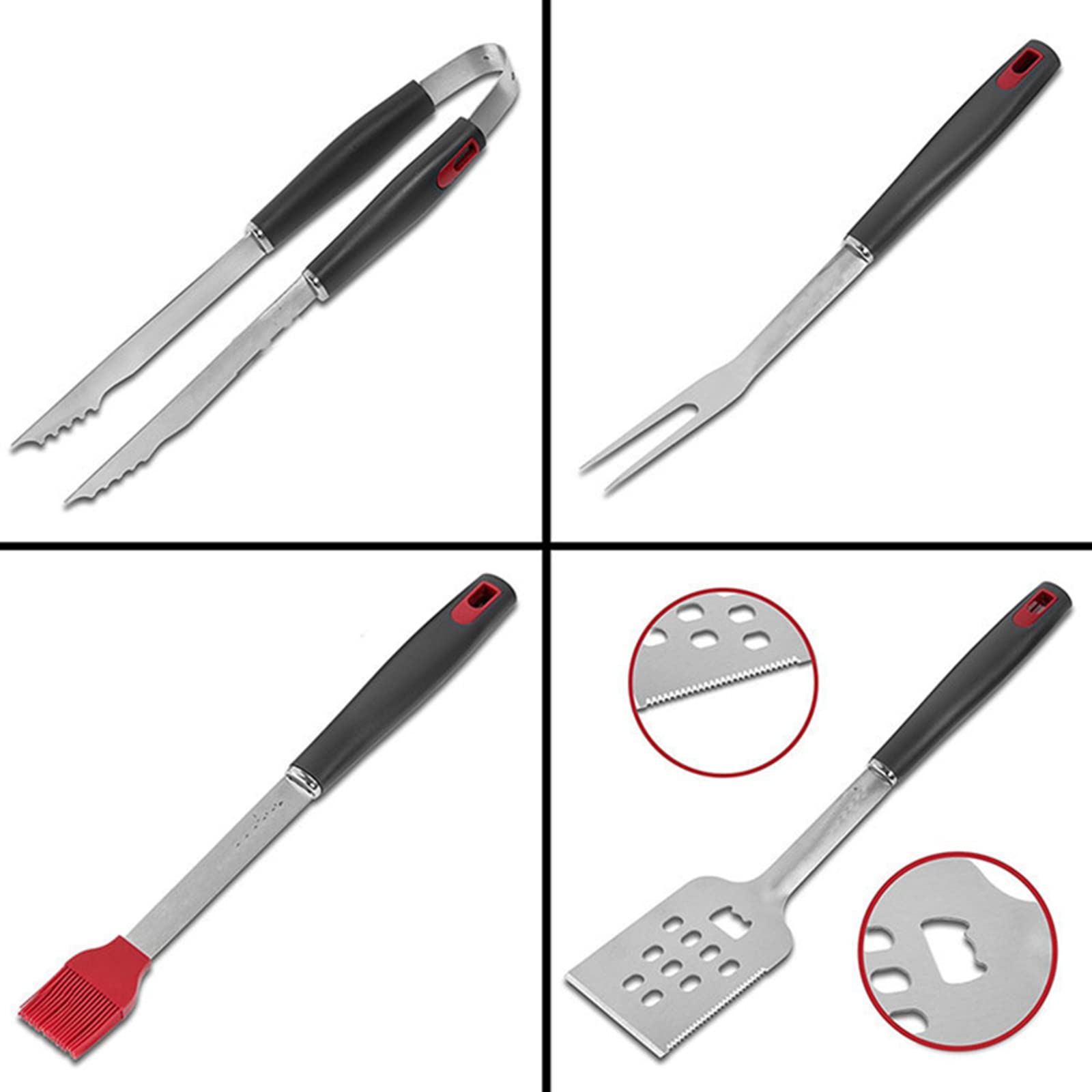 AFFRUI 4-Piece Barbecue Tool Set, Including Tongs, Spatula, Fork, Brush Stainless Steel Barbecue Set for Outdoor Backyard Camping Cooking Set Barbecue Tools, The for Men
