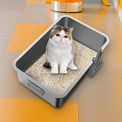 Milageto Rabbit Cat Litter Container Holder Stainless Steel with Scoop Rust Resistant Accessories Smooth Surface Simple to Clean Anti Splashing Durable, 50x35x10cm