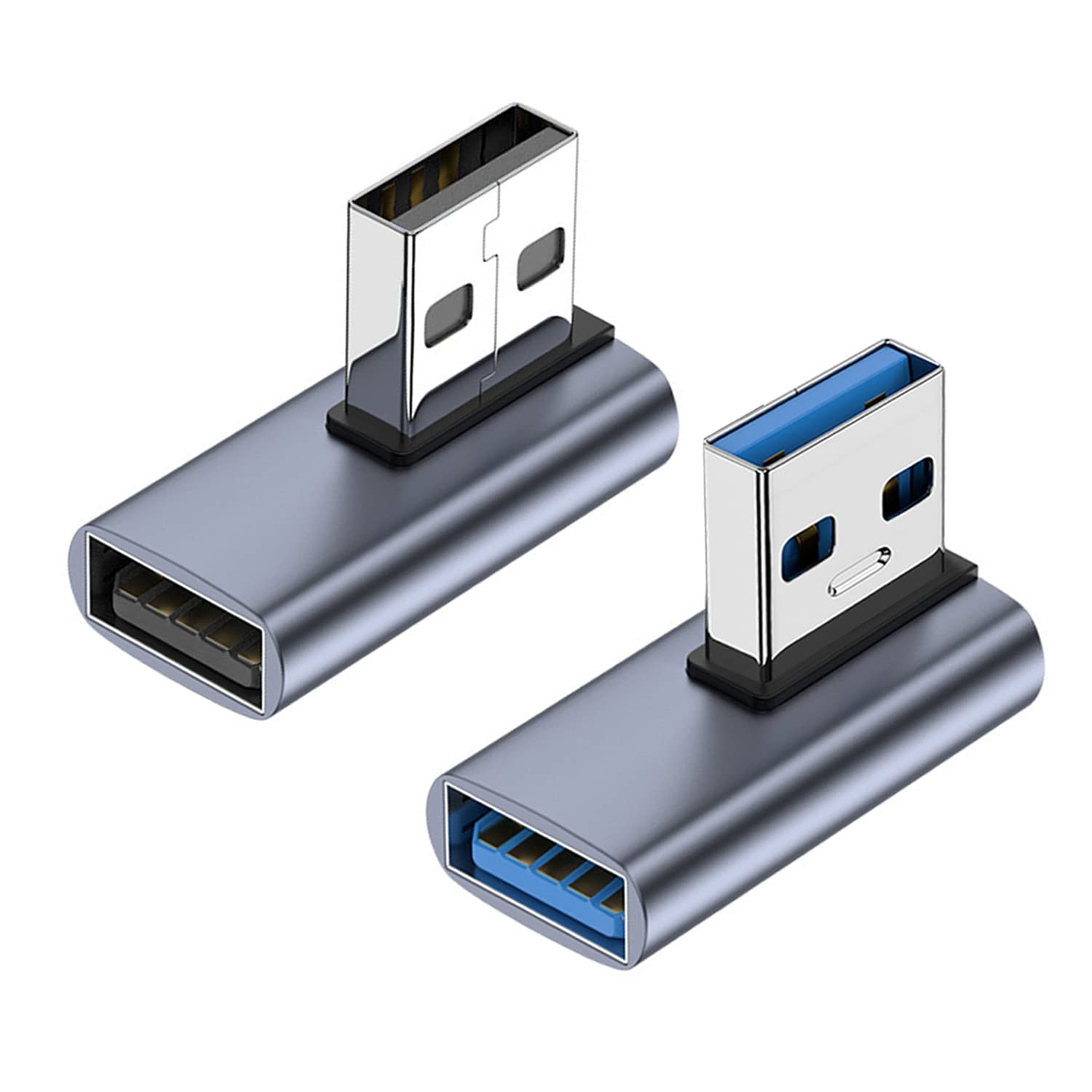 AreMe 90 Degree USB 3.1 Adapter 2 Pack, Left and Right Angle USB A Male to Female Converter Extender for PC, Laptop, USB A Charger, Power Bank and More