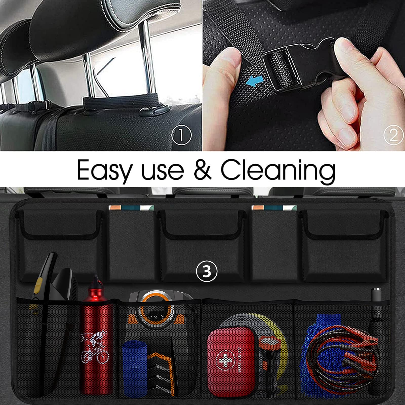 Car Seat Protectors 2 Pack Large Auto Car Seat Cover Under Baby Child Safety Carseat with Organizer Pockets, Thick Padding Waterproof Non-Slip Vehicle Seat Mat Protect Leather Seats