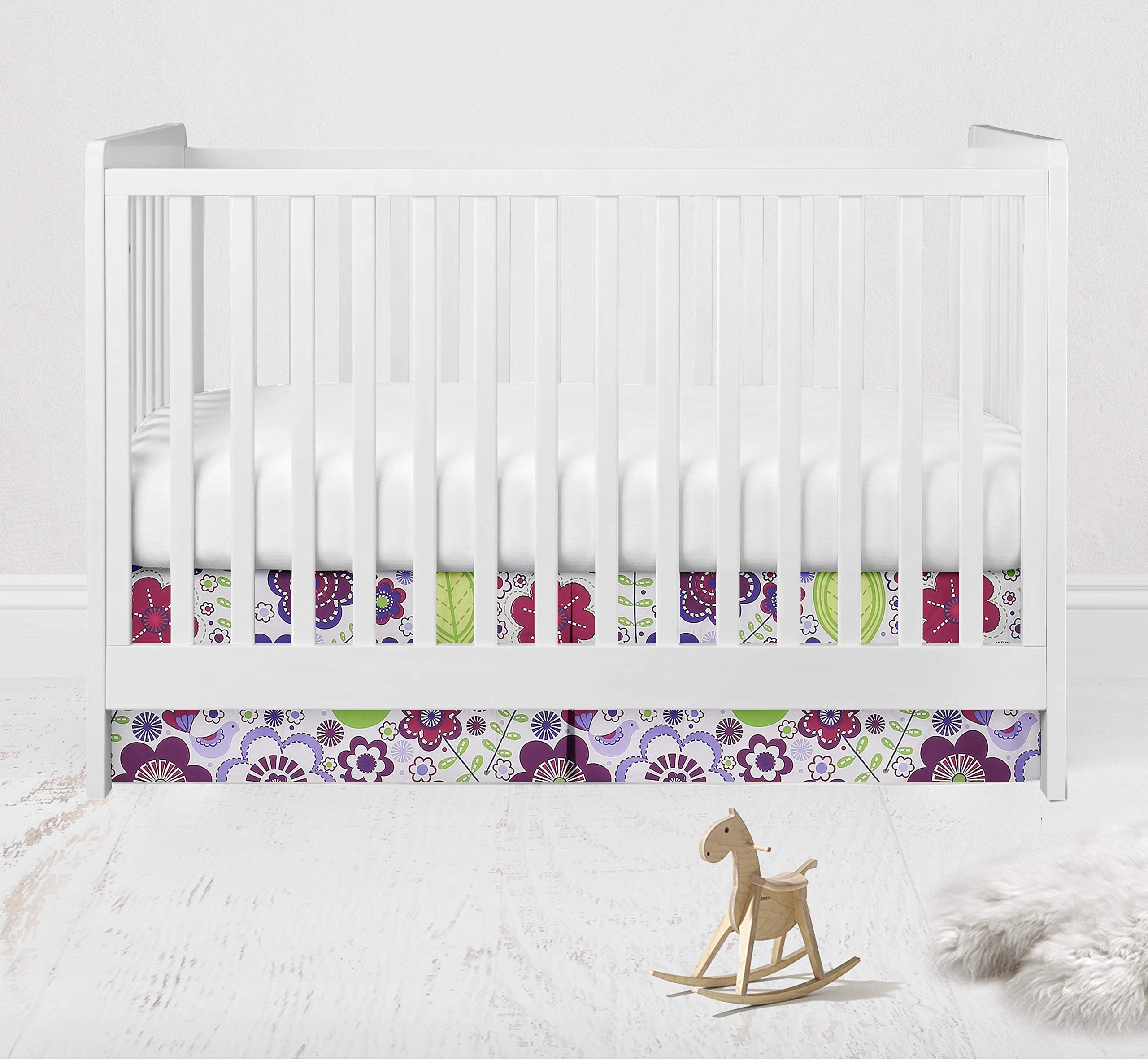 Crib or Toddler Bed Skirt or Dust Ruffle Botanical, Purple/Lilac/Green/Plum