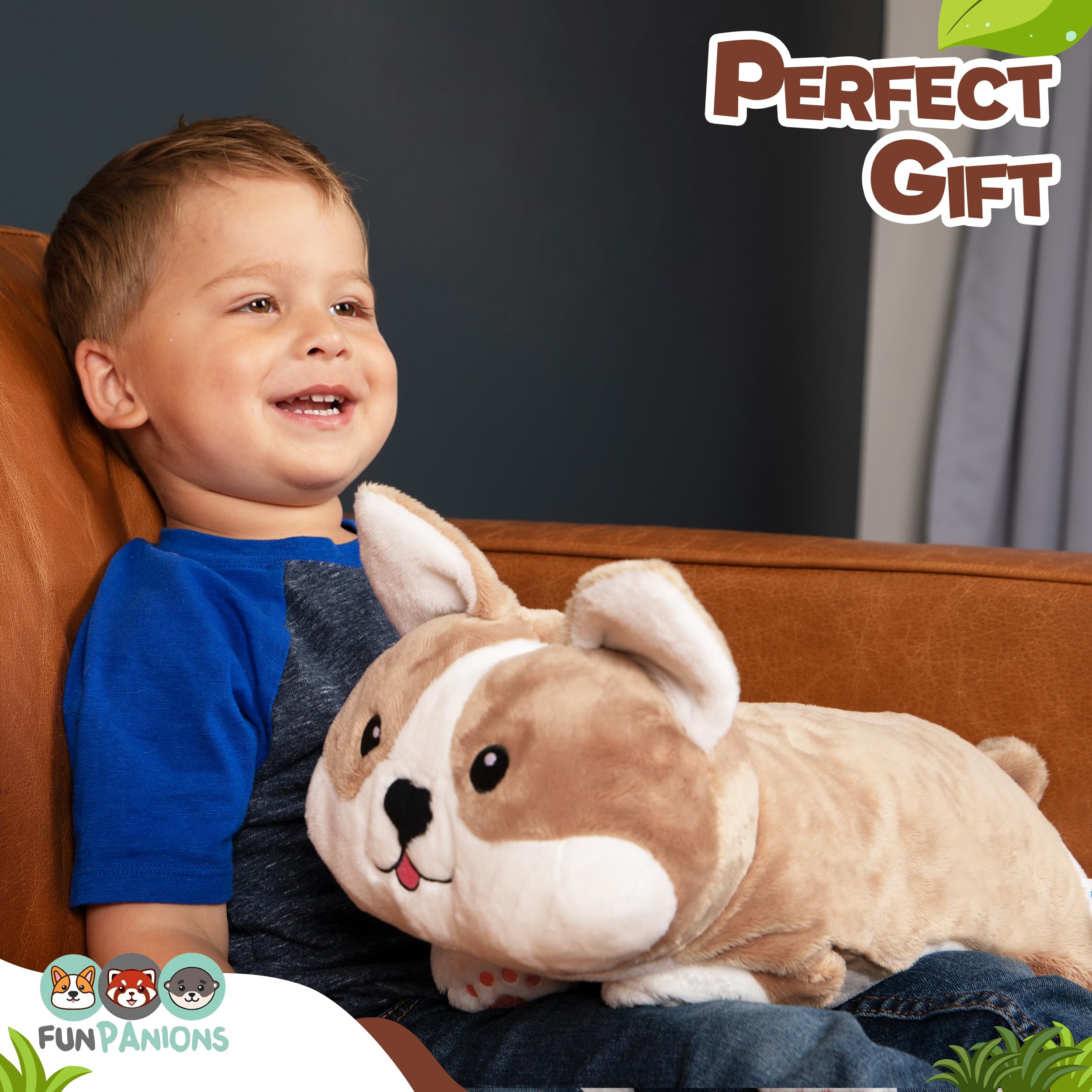 Funpanions Weighted Stuffed Animals β 4LB Cute Plush for Adults, Teens & Kids - Large Corgi Dog, Machine Washable w/Removable Inner Weight