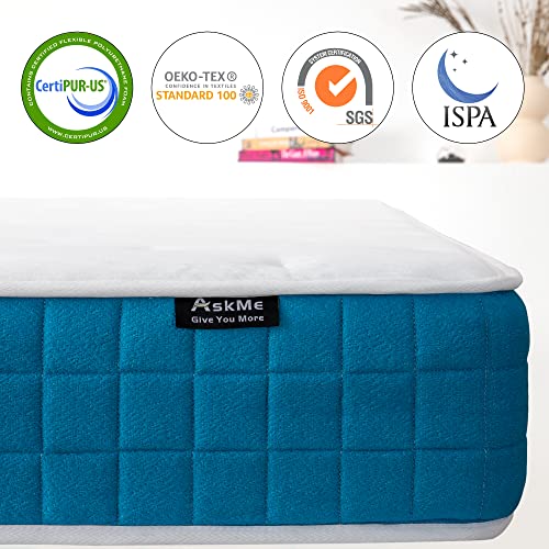 Askme King Mattress 10 Inch Hybrid Mattress Bed in a Box,Medium Firm Cooling Gel Memory Foam Mattress with Individually Wrapped Pocket Coils for Motion Isolation and Pressure Relief, CertiPUR-US