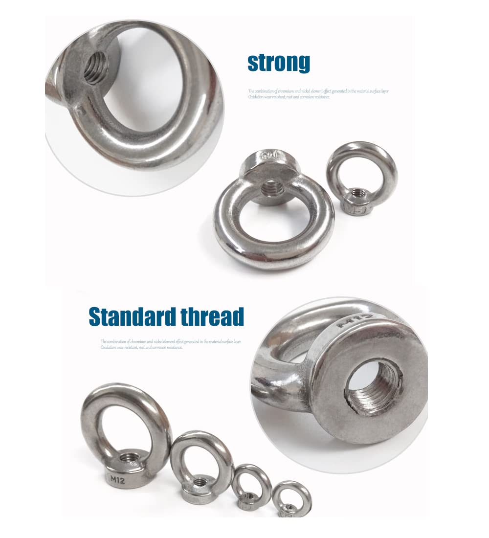 8 PCS 304 Stainless Steel Threaded Nuts Dia Ring Shape Eyed Bolt Lifting Eye Nut Fastener M10