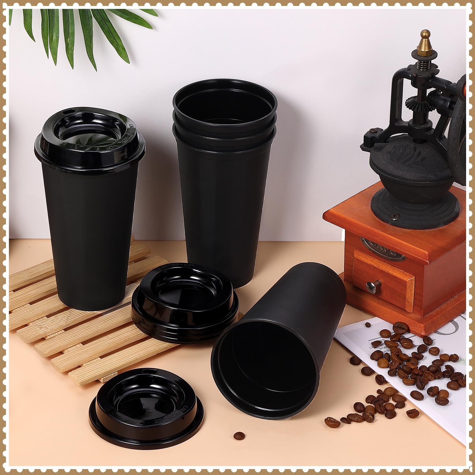 LEIFEOSH 24 Pack Reusable Coffee Cups with Lids 16 oz To Go Coffee Cups with Lids Travel Cups Plastic Cups with Lids Reusable Coffee Mugs for Hot and Cold Drinks, Colorful