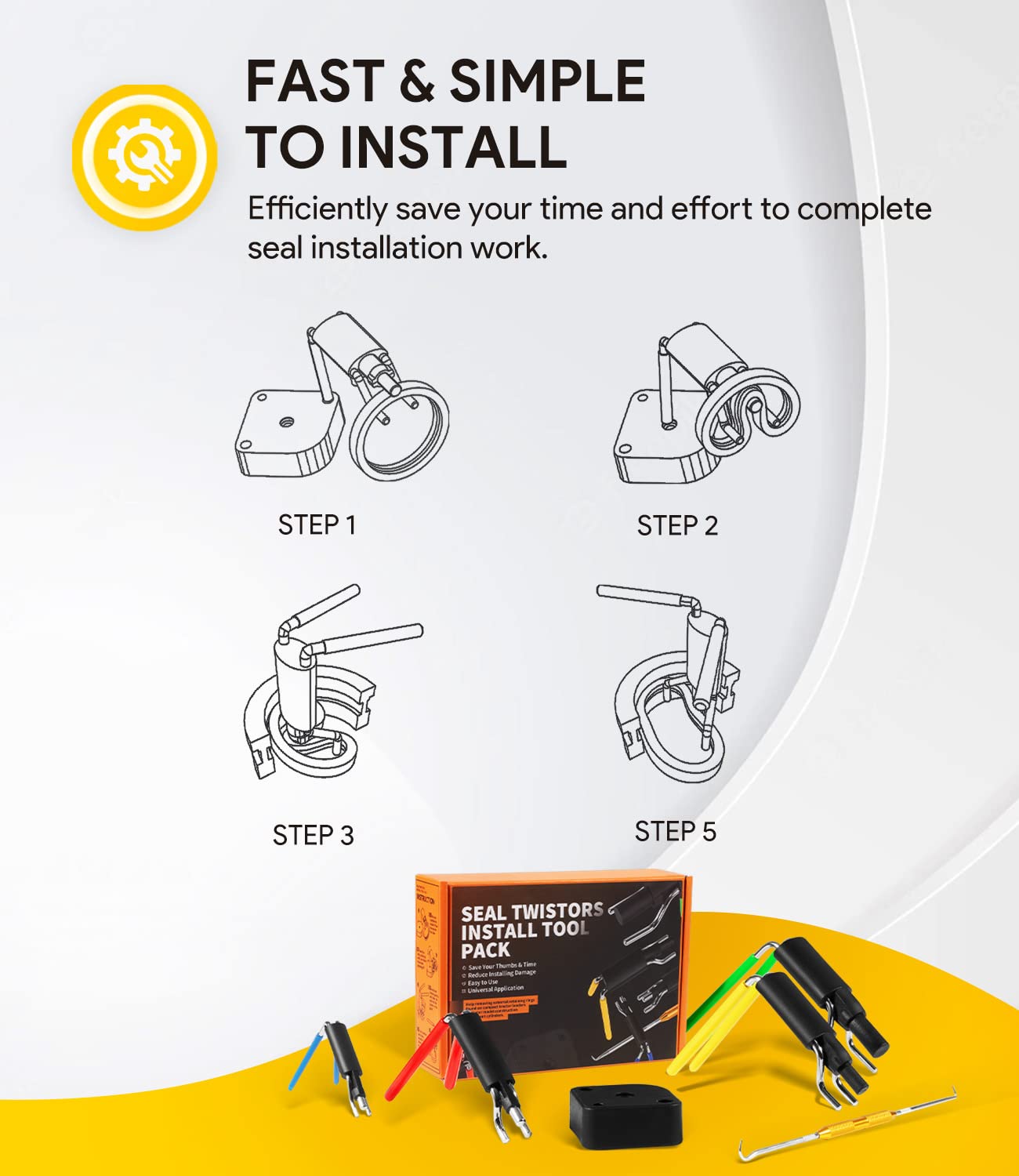 6 Pack Hydraulic Seal Installation Tools, Hydraulic Cylinder Piston Repair Rebuild Seal Kit, U-Cup Rod Seal Installation Tool Kits Upgraded Super Strong Seal Twistor Install Tool Set