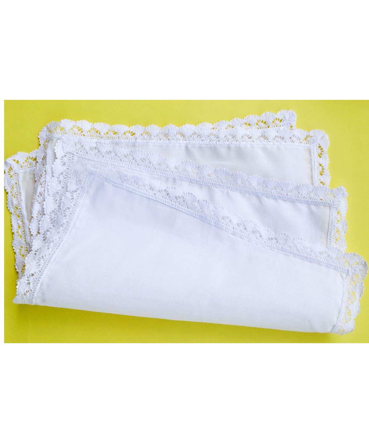 6 Pack of Ladies Embroidery Cotton Handkerchiefs Lace Border White Hankies