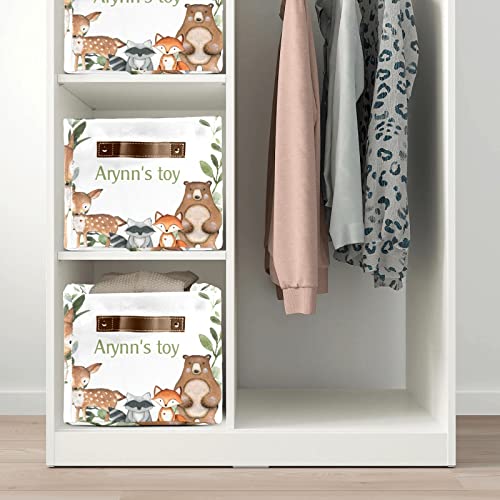 Joyestore Floral Forest Animal Bear Deer Personalized Storage Bins ,Baskets Cubes Organizer with Handle for Shelves Closet Nursery Toy 1 Pack
