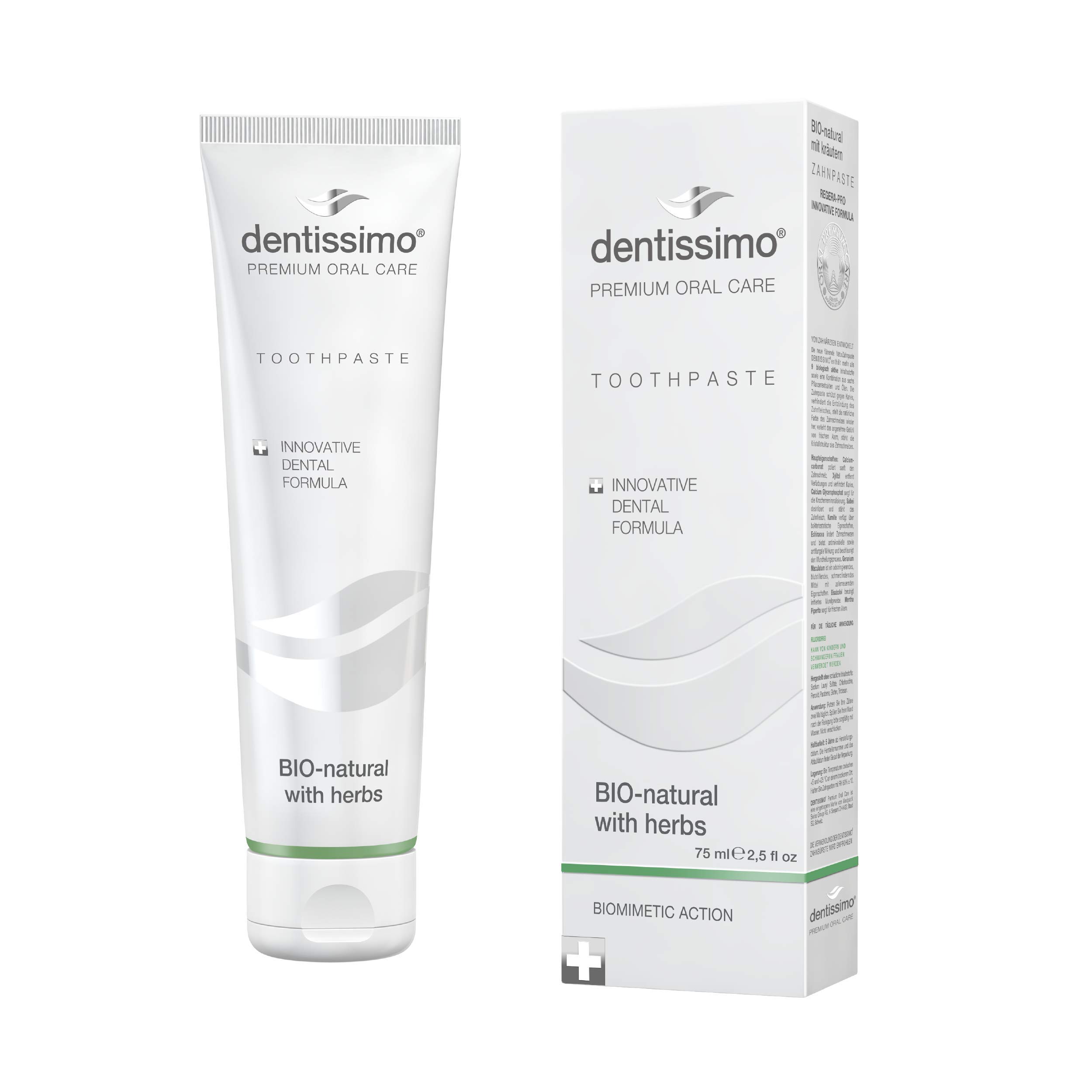 DENTISSIMO SWISS BIODENT BIO-Natural with Herbs Fluoride Free Toothpaste for Sensitive Teeth and Gums, 75 ml