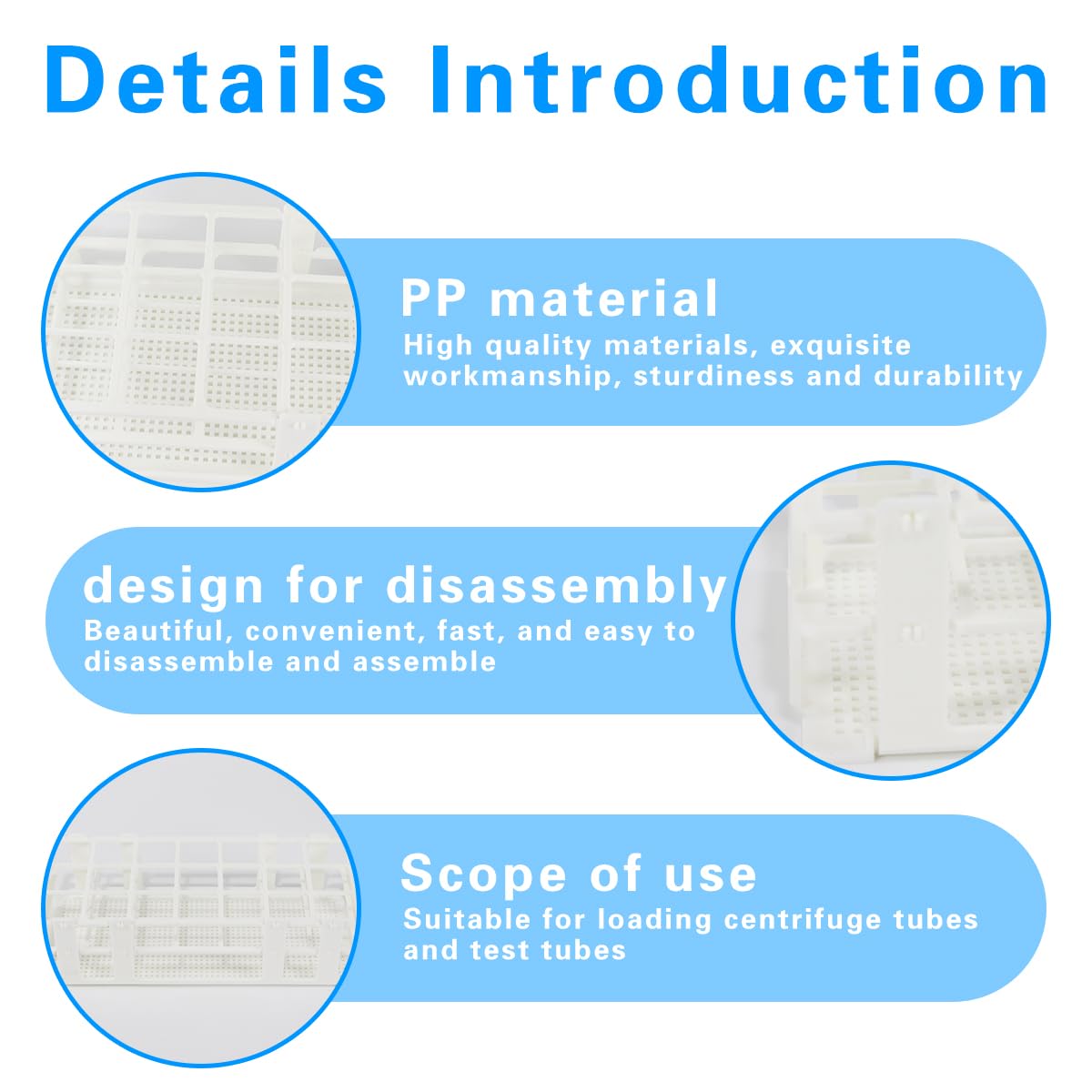 BIPEE Plastic Test Tube Rack, 21 Holes,Test Tube Holder for 50ml Test Tubes, White Vial Holder, Detachable Test Tube Holder Rack (1pcs,21 Holes)