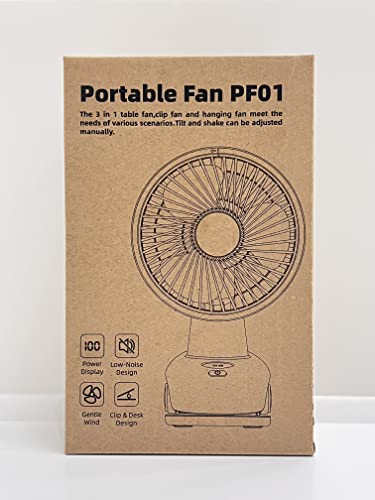 Brigii Desk&Clip Fan, Small Fan 14H Long Battery Life, Battery Level Display, 5 INCH Travel Fan, 4-Speed, Type-C Rechargeable-PF01(White)