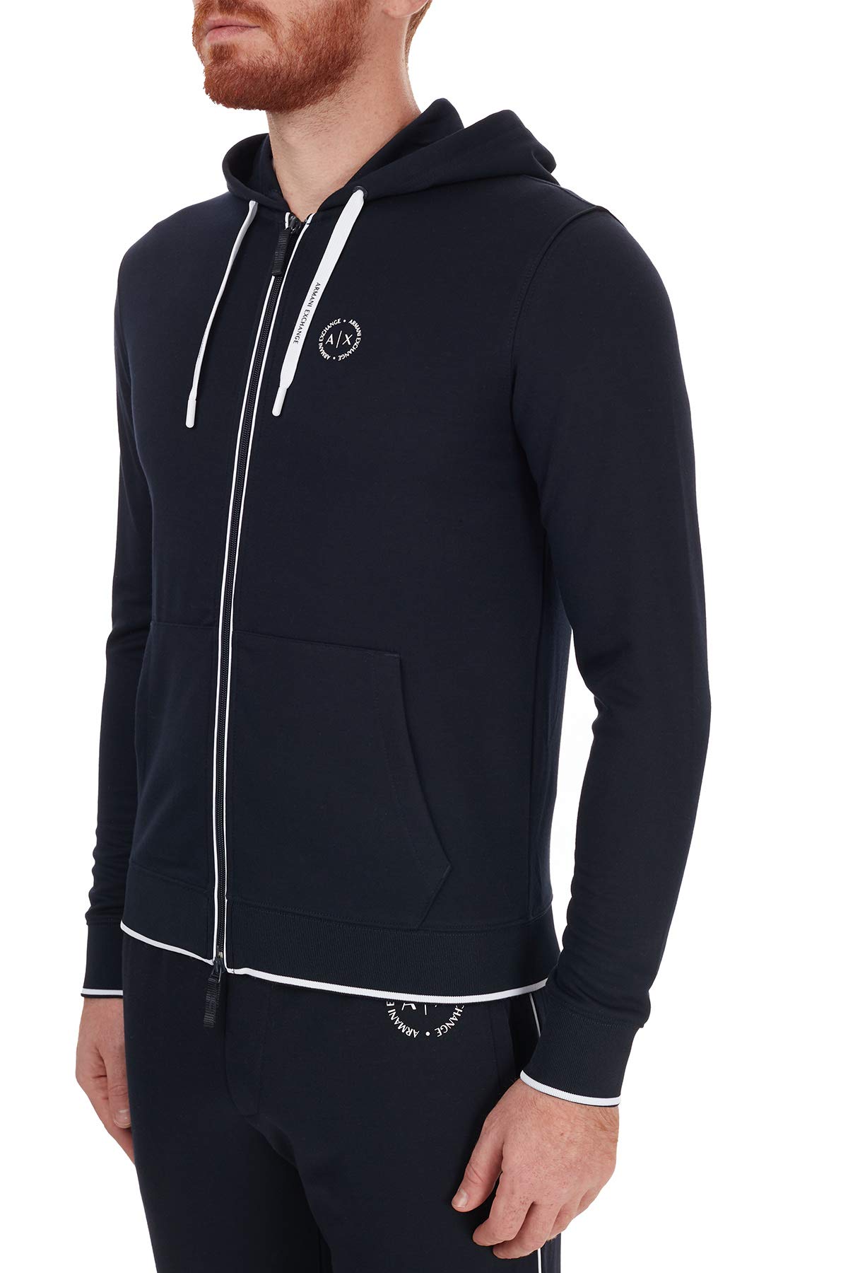 A|X ARMANI EXCHANGE mens Basic Zip Up Hoodie With Chest Logo Hooded Sweatshirt, Navy, Large US
