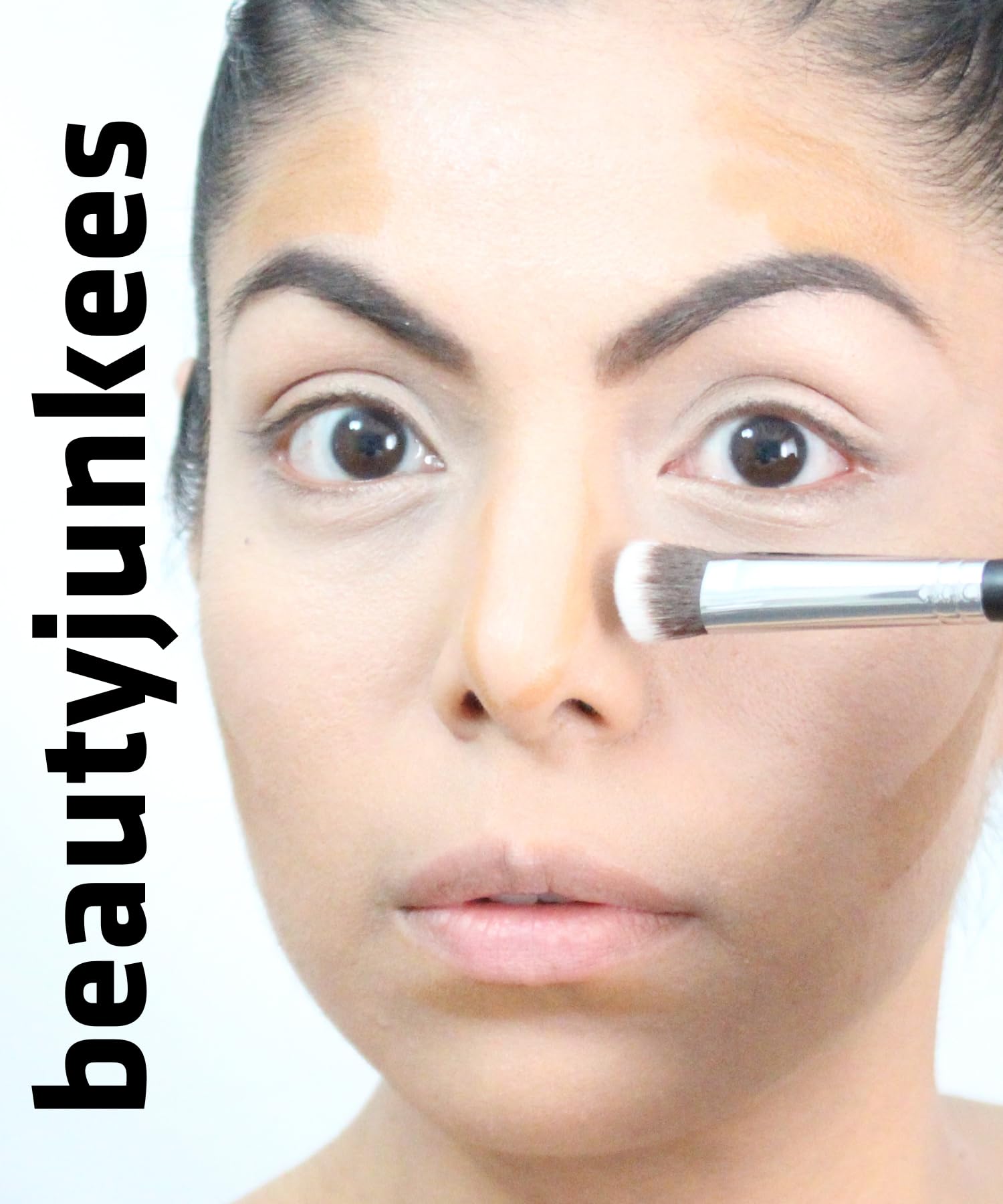 Kabuki Nose Contour Brush - Beauty Junkees Mini Flat Angle Contouring Makeup Brushes, Small Angled for Sculpting, Bronzer, Highlighter with Liquid Cream Powder Cosmetics, Dense, Vegan Synthetic