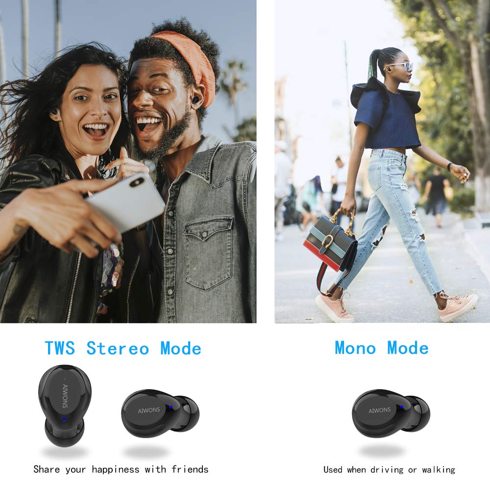 aiwons True Wireless Earbuds Bluetooth Headphones, Bluetooth 5.0 Touch Control Stereo Hi-Fi Sound IPX5 Waterproof 16H Playtime with Charging Case, Bluetooth Headset (Black)