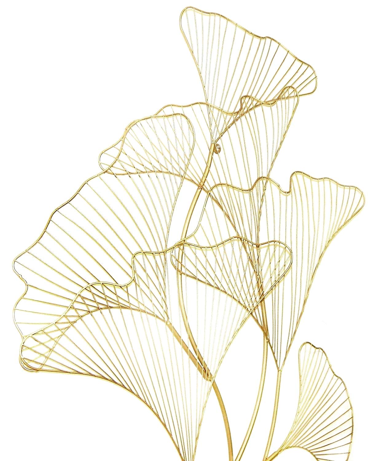 Bellaa Metal Wall Art Golden Ginkgo Leaf Modern Contemporary Abstract Japanese Style Minimalist 3D Sculpture Figurine Unique Home Decor Living Room Outdoor Wrought Iron Accent Large Biloba Flower