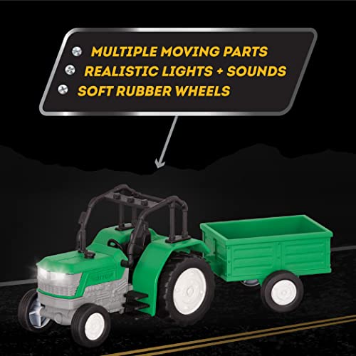Driven by Battat – Micro 1:24 Scale – Tractor Toy – Farm Toy Vehicle with Detachable Trailer – Realistic Light & Sound – Gift Toy for Kids Age 3+