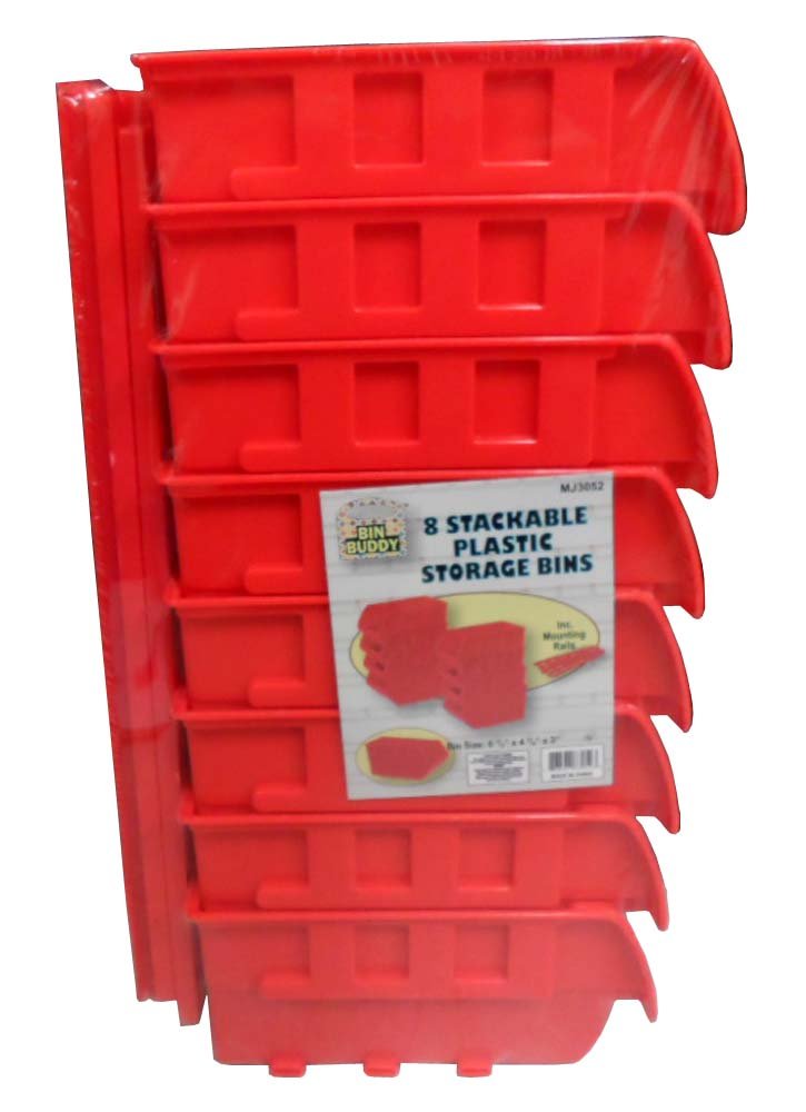 BIN BUDDY 8 Piece Stackable Storage Bins | Wall Mountable with Racks | Size Per 6.5" (16.5 cm) x 4.25" (10.8 cm) x 3" (7.6 cm) | Versatile Organization Tool