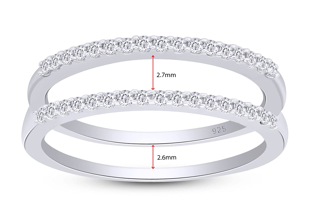 AFFY 1/4 Carat Round Sparkling White Cubic Zirconia Enhancer Guard Ring 14k Gold Over Sterling Silver (0.25 Cttw) - Ring Size-6