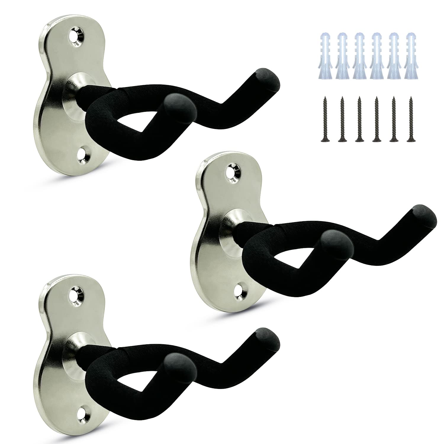 Depointer DEPOINTER Guitar Wall Mount Hanger 3-Pack,Metal Guitar Hanger, Guitar Bracket with Protective Sponge, Guitar Holder Stand Suitable for Bass/Guitar/Banjo/Ukulele- Silver