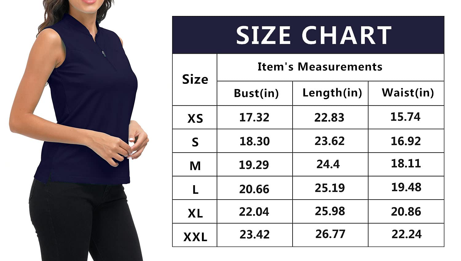 AjezMax Athletic Fit Sleeveless Zipper Polo Golf T-Shirts Breathable Comfy for Women Deep Blue Small