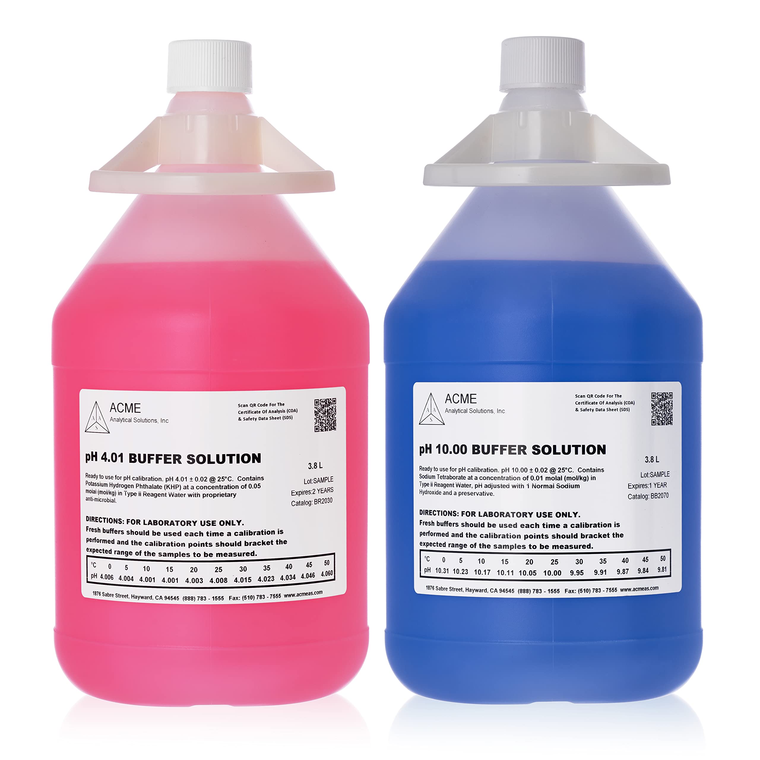 ACME Analytical Solutions, Inc. pH 4 & 10 Buffer Solutions - Professional Calibration Solutions, NIST Traceable – for Testing Soil, Lab Tests, Agriculture, Water and Much More - 2 Gallons, Combo