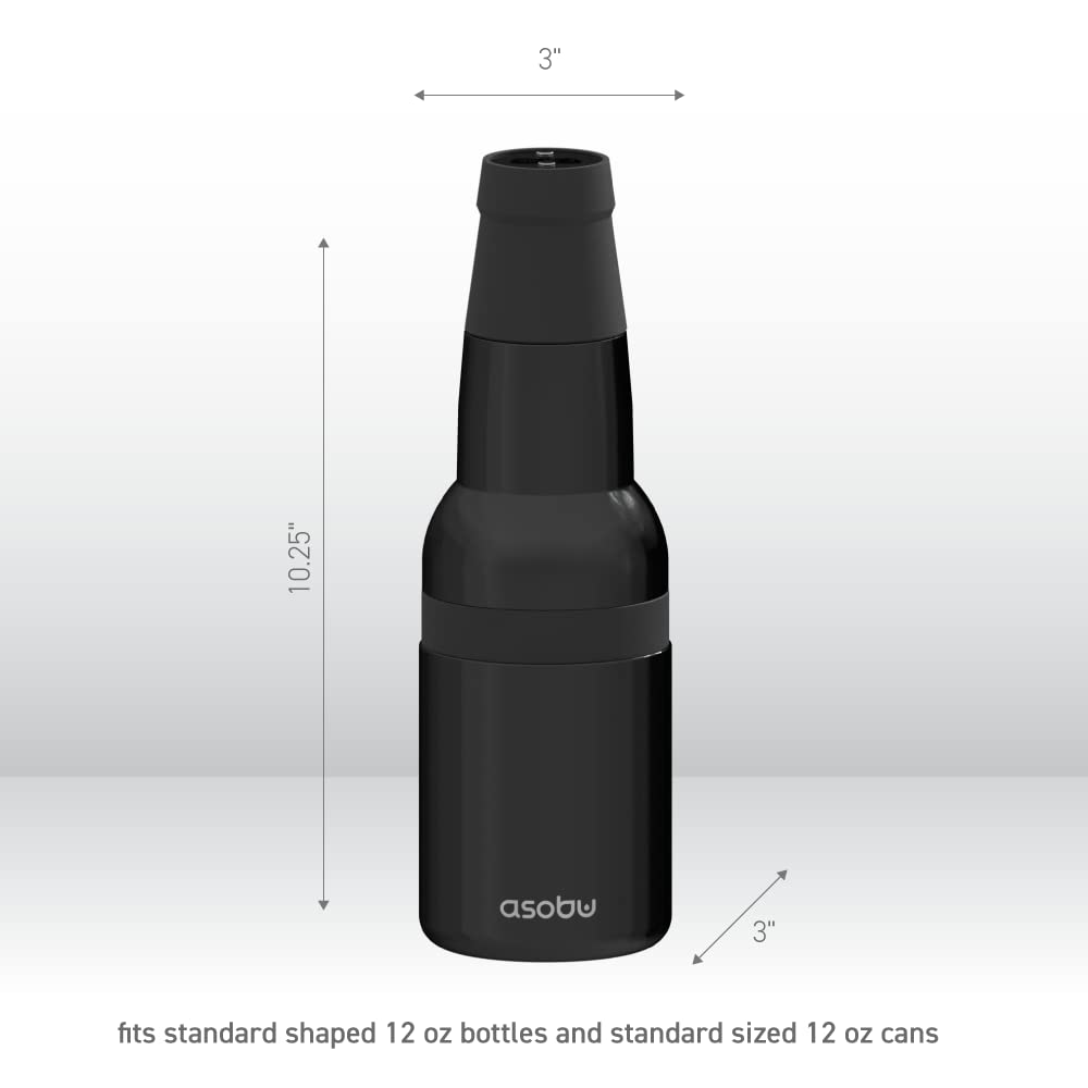 Asobu Frosty Beer 2.0 Fully Insulated Stainless Steel 12 Ounce Beer Bottle and Can Cooler with Beer Bottle Opener (Midnight Black)