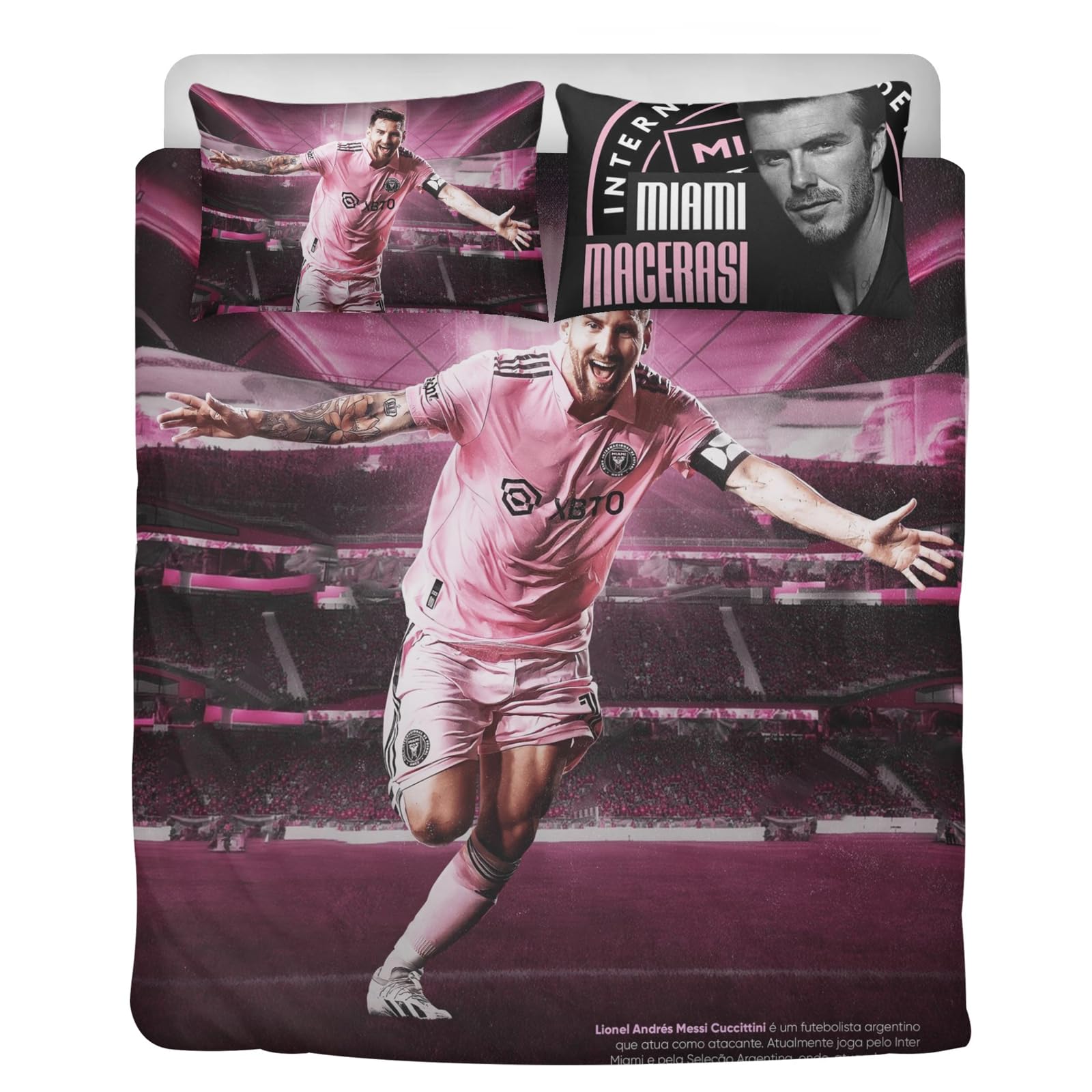 Aimery Miami Bedding Set Soccer Duvet Cover Set Pink Bed Football Comforter Soft Microfiber Soccer Bedding Sets 3 Pieces Fruit Comforter Cover and 2 Pillowcase for Bedroom (Pink 2,Full)
