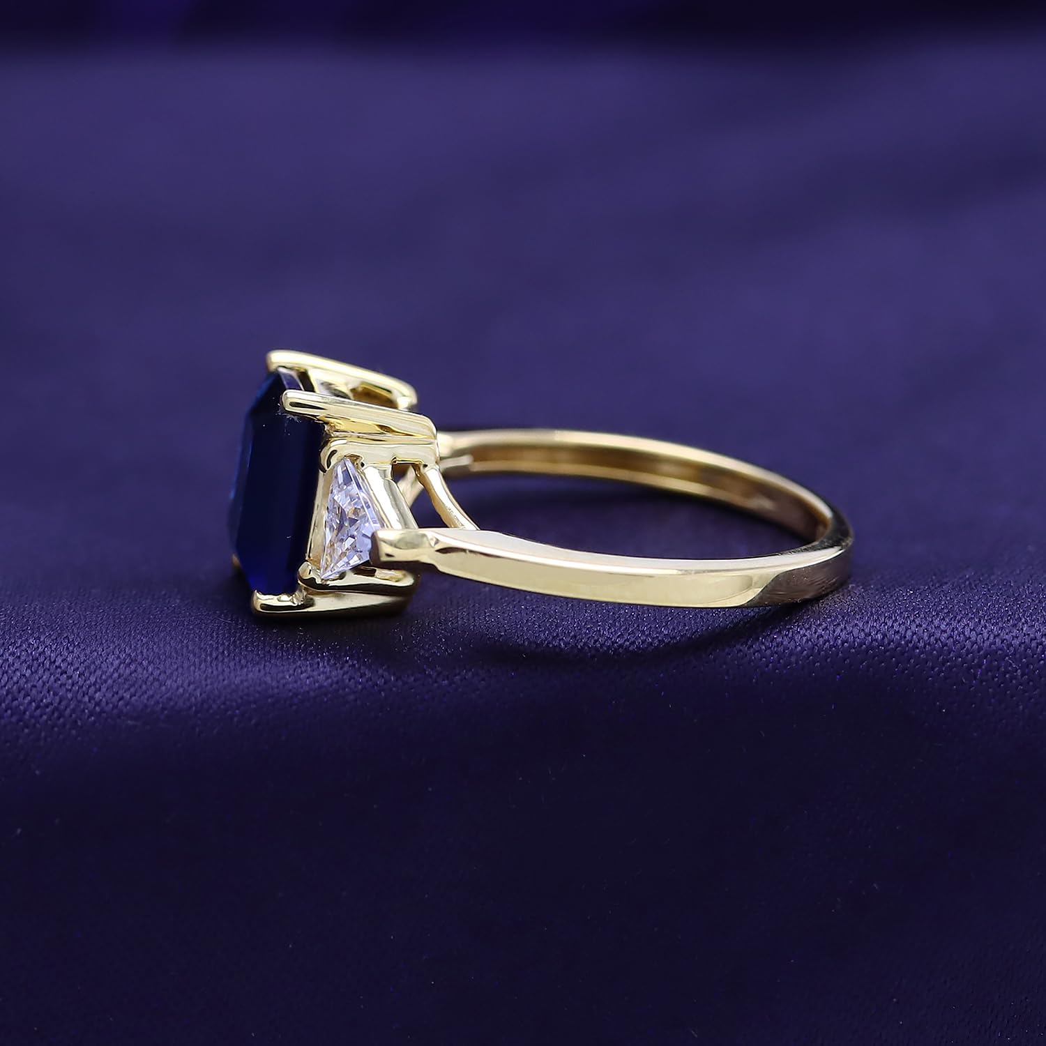AFFY 14k Yellow Gold Over Sterling Silver Emerald Cut Blue Sapphire With Trillion White Topaz Ring Jewelry For Womens Ring Size-8