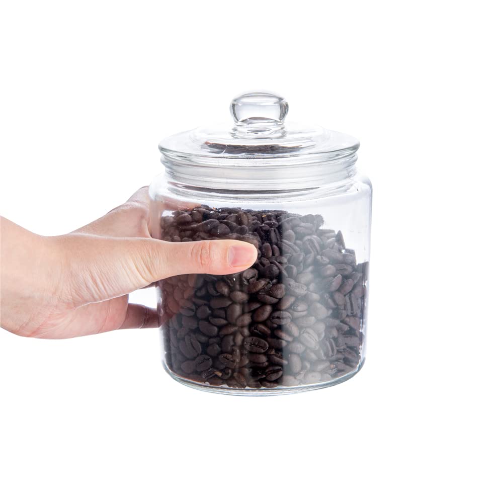 Restaurantware Vetri 0.2 Gallon Glass Storage Jar 1 Dishwashable Glass Cookie Jar - Airtight Seal Wide Opening Clear Glass Candy Jar Knob Handle Lid For Kitchen Laundry Or Storage