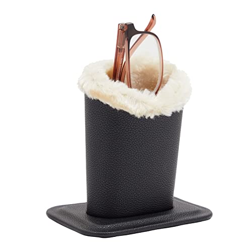 Juvale 2 Pack Eyeglasses Holder Stand, Plush Lined Bedside Glasses Case for Table, Desk, Nightstand (Black, Brown, PU Leather)