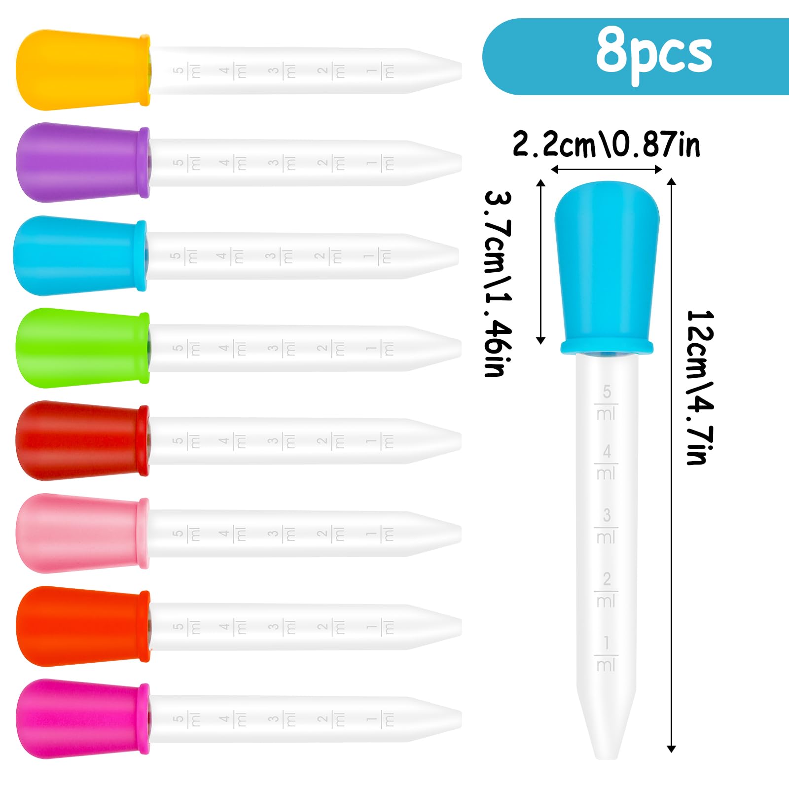 8 PCS Liquid Droppers, 5ml Pipettes Dropper Clear Medicine Dropper Silicone Pipettes Transfer Eyedropper with Bulb Tip for Crafts, Kitchen Gummy Making,Gelatin Maker,Industrial Science,Crafts Projects