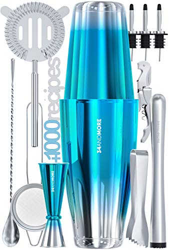 Bartender Kit. Boston Cocktail Shaker Set. Mixology Bar Set Tools Accessories for Professional and Home Bartending. Barware Kit: Two Weighted Shaker Tins, Muddler, Strainer, Jigger, Mixing Spoon, etc