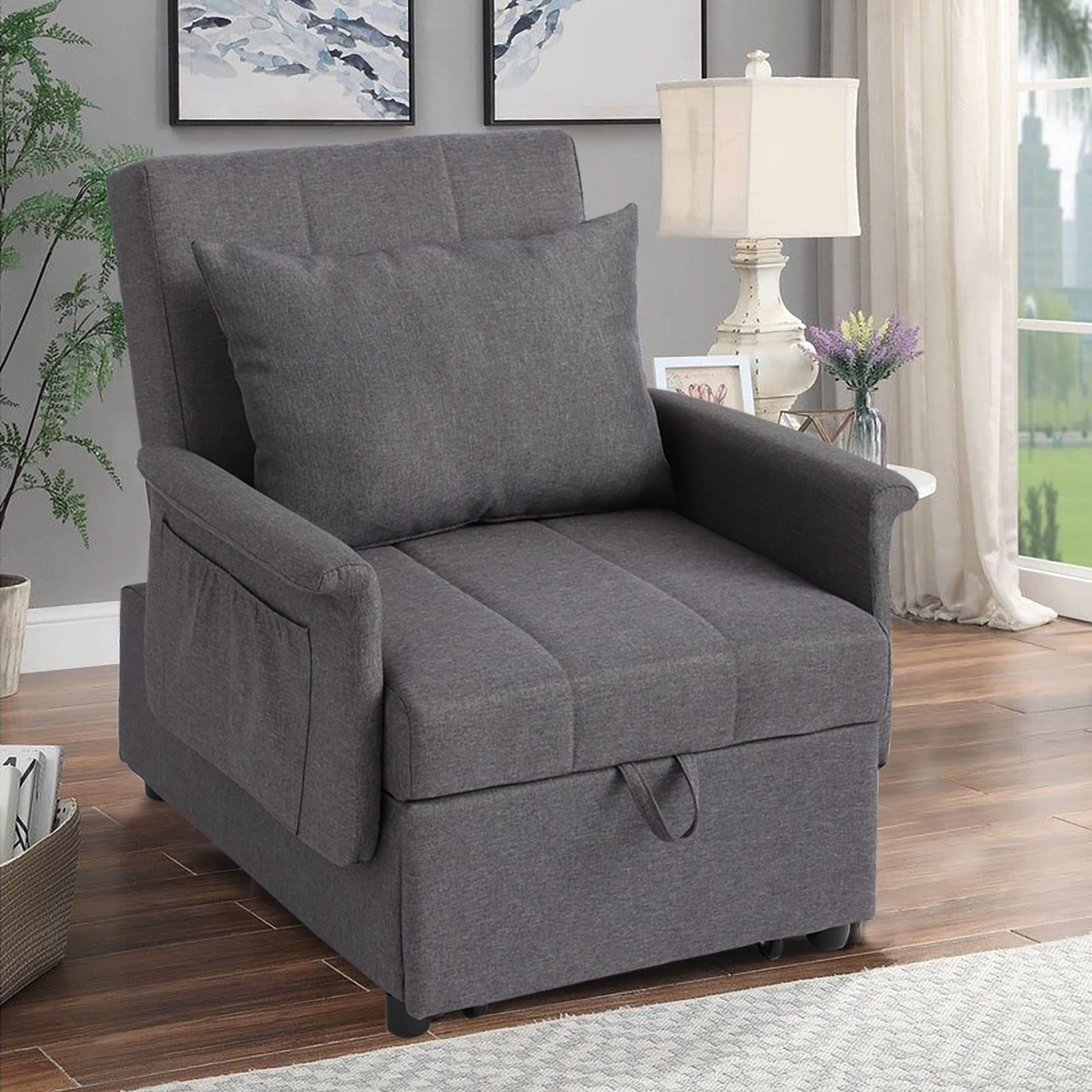 BINGTOO 2 Pcs Convertible Chair 3 in 1 Multi-Function Folding Ottoman Sofa Sleeper Bed, Pull Out Sleeper Chair Bed- Modern Convertible Chair Bed Adjustable Backrest Sleeper Couch Bed for Living Room……