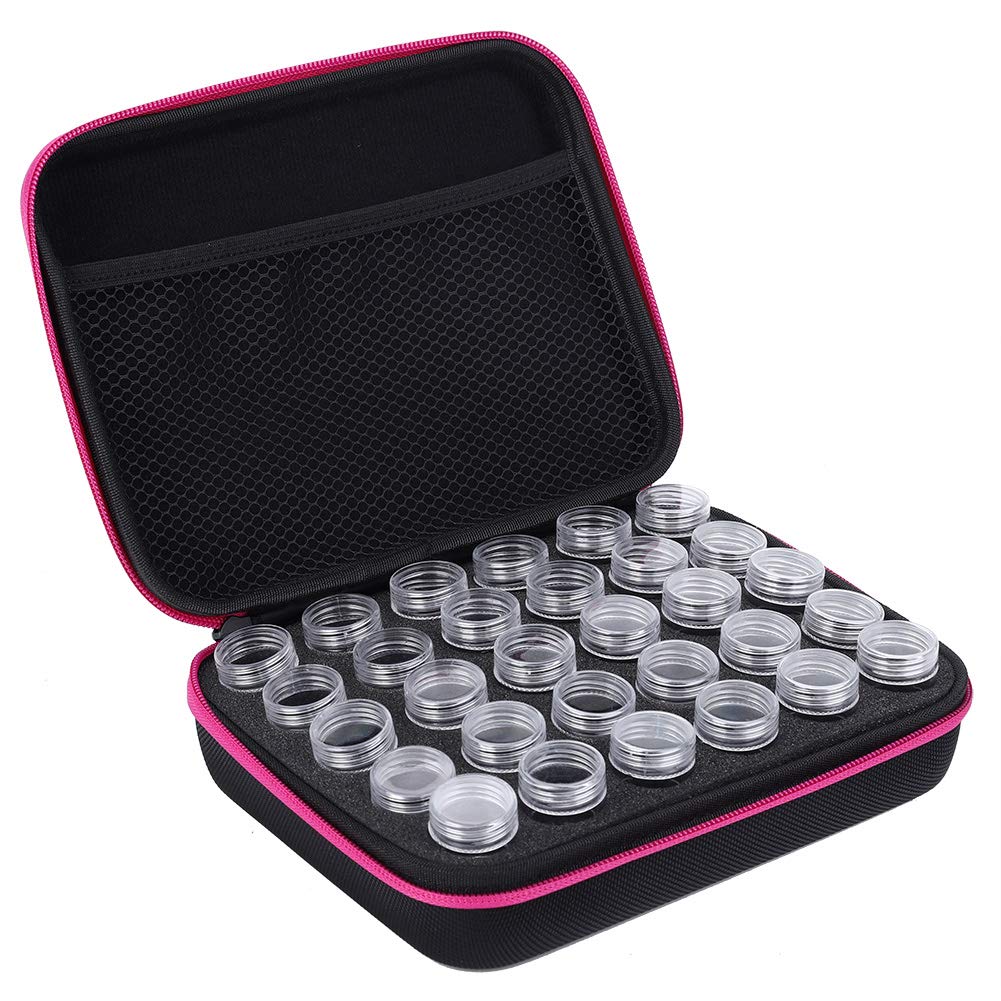 AUNMAS 30 Slots Diamond Painting Storage Case, DIY Art Craft Storage Containers, Diamond Embroidery Painting Accessories Shock Jars for Jewelry Beads Charms Glitter Rhinestones (Black)