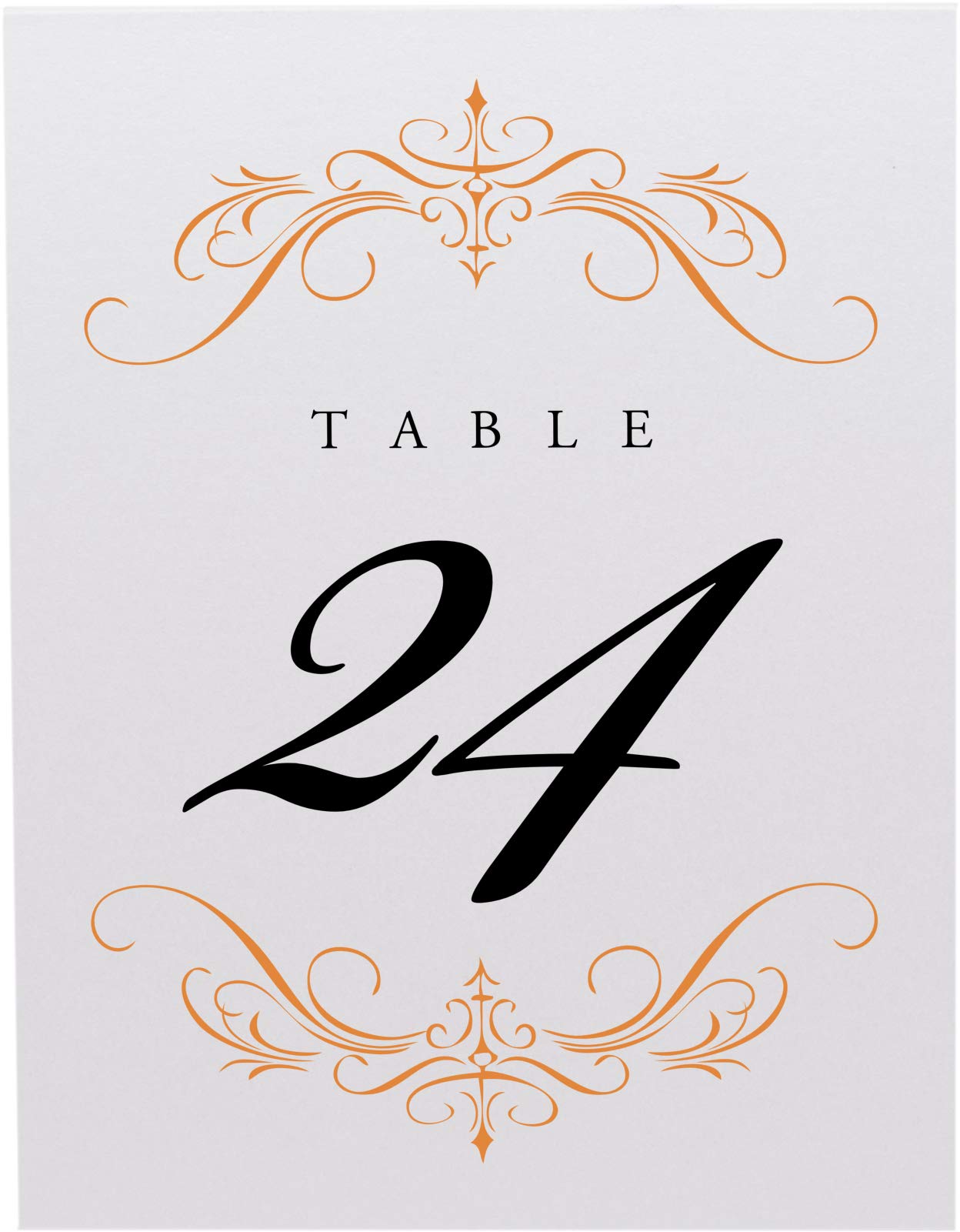 Classic Flourish Wedding Table Numbers, Orange, 1-35, Double Sided, Tent or Use in a Stand, Great for Parties & Restaurants - Made in the USA