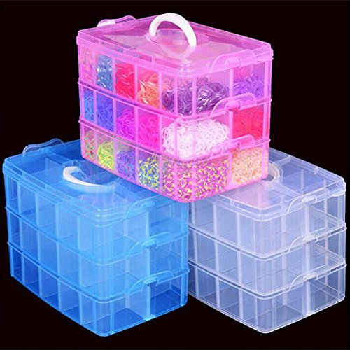 Baost 3-Layer Detachable Portable Clear Plastic Ornament Box Holder Carrier Art Craft Jewelry Earring Ring Beads Sewing Accessories Storage Organizer Container Case with Handle White