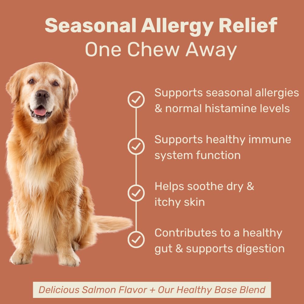 Canine Keeps Dog Allergy Chews - Itch Relief for Dogs β Omega 3 Salmon Fish Oil, Probiotics & Quercetin - Immune Support & Dog Allergy Relief Chews β Digestion + Skin & Coat Health - 90 Ct.