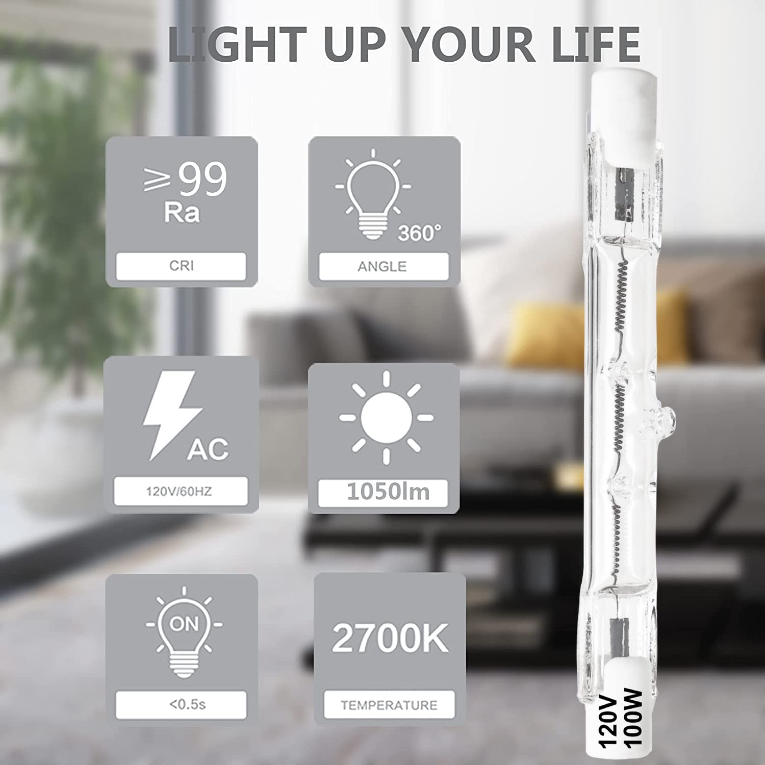 JJHXSM 6pcs R7S J78 Halogen Light Bulbs 120V 100W Tungsten Filament Double Ended Halogen Light Bulbs