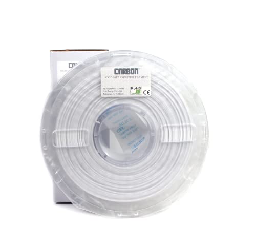 Certified Food Grade PETG 3D Printer Filament - Carbon Brand - Lab Tested FDA Compliant Food Safe, 1.75mm, 1kg, Temp: (Nozzle 220°C - 260°C, Bed: 0°C/60°C - 80°C), Accuracy: +/- 0.02 (White)