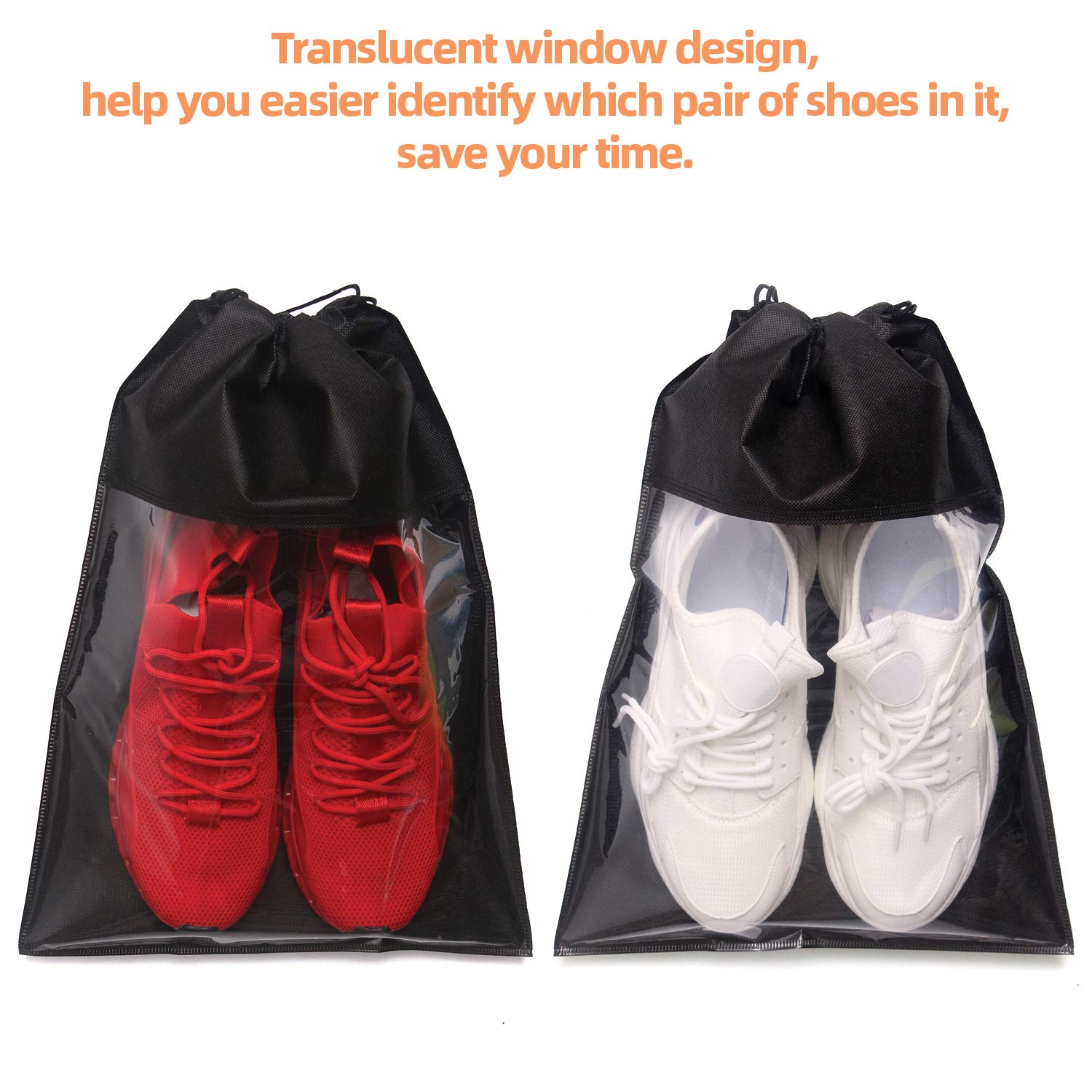 8 Pack Portable Shoe Bags for Travel Large Shoes Pouch Storage Organizer Clear Window with Drawstring for Men and Women Black