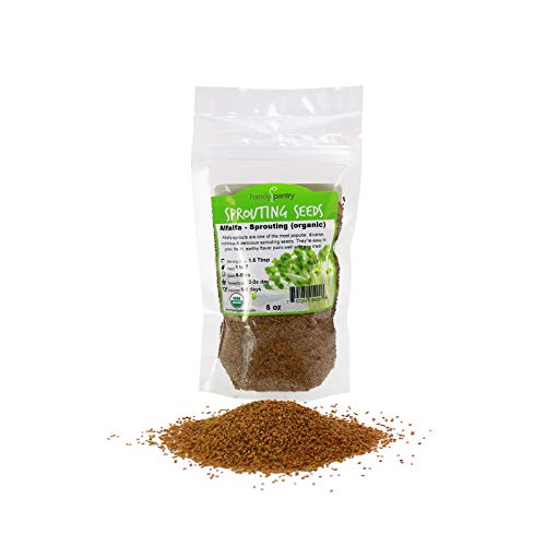 Certified Organic Alfalfa Sprouting Seed- 8 Oz - Handy Pantry Brand - High Sprout Germination- Edible Seeds, Gardening, Hydroponics, Growing Salad Sprouts, Planting, Food Storage & More