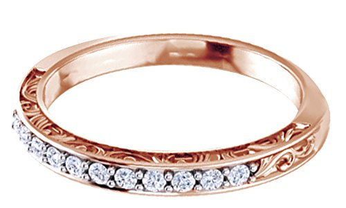 AFFY Round Shape White Natural Diamond Engagement Wedding Ring In 14K Rose Gold (0.16 Cttw),Ring Size-11.5