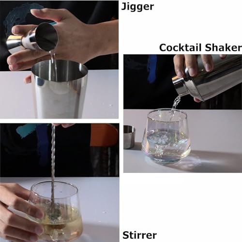 Arora 24OZ Cocktail Shaker Mixer Set, 3Pcs Bar Acccessories Including Martini Shaker, Long Handle Mixing Stirring Spoon, Cocktail Jigger for Bartending, Ideal Mixology Bartender Kit Home Bar Gift
