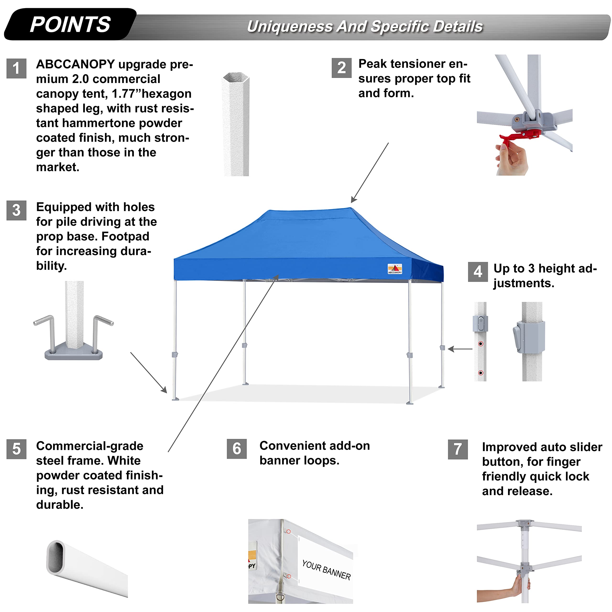 ABCCANOPY Commercial Aluminium Pop Up Canopy Tent 10x15 Premium-Series, Royal Blue