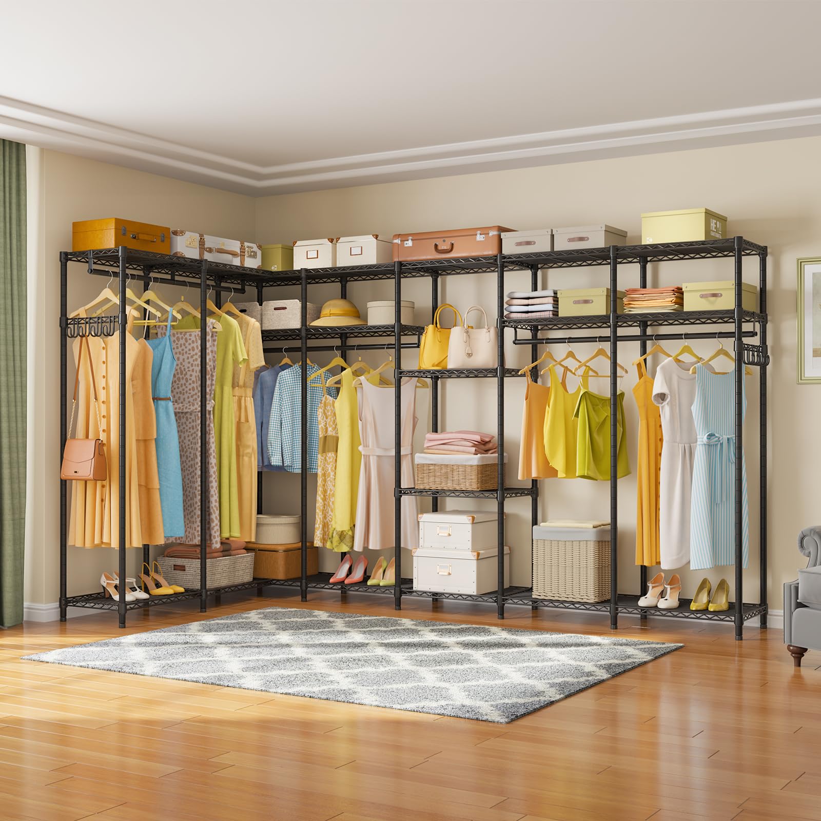 VIPEK Extra Large Garment Rack Heavy Duty Clothes Rack Freestanding Portable Closet Large Closet for Bedroom Storage Wardrobe Closet Organizer Wire Clothing Rack for Hanging Clothes Load 1740lbs