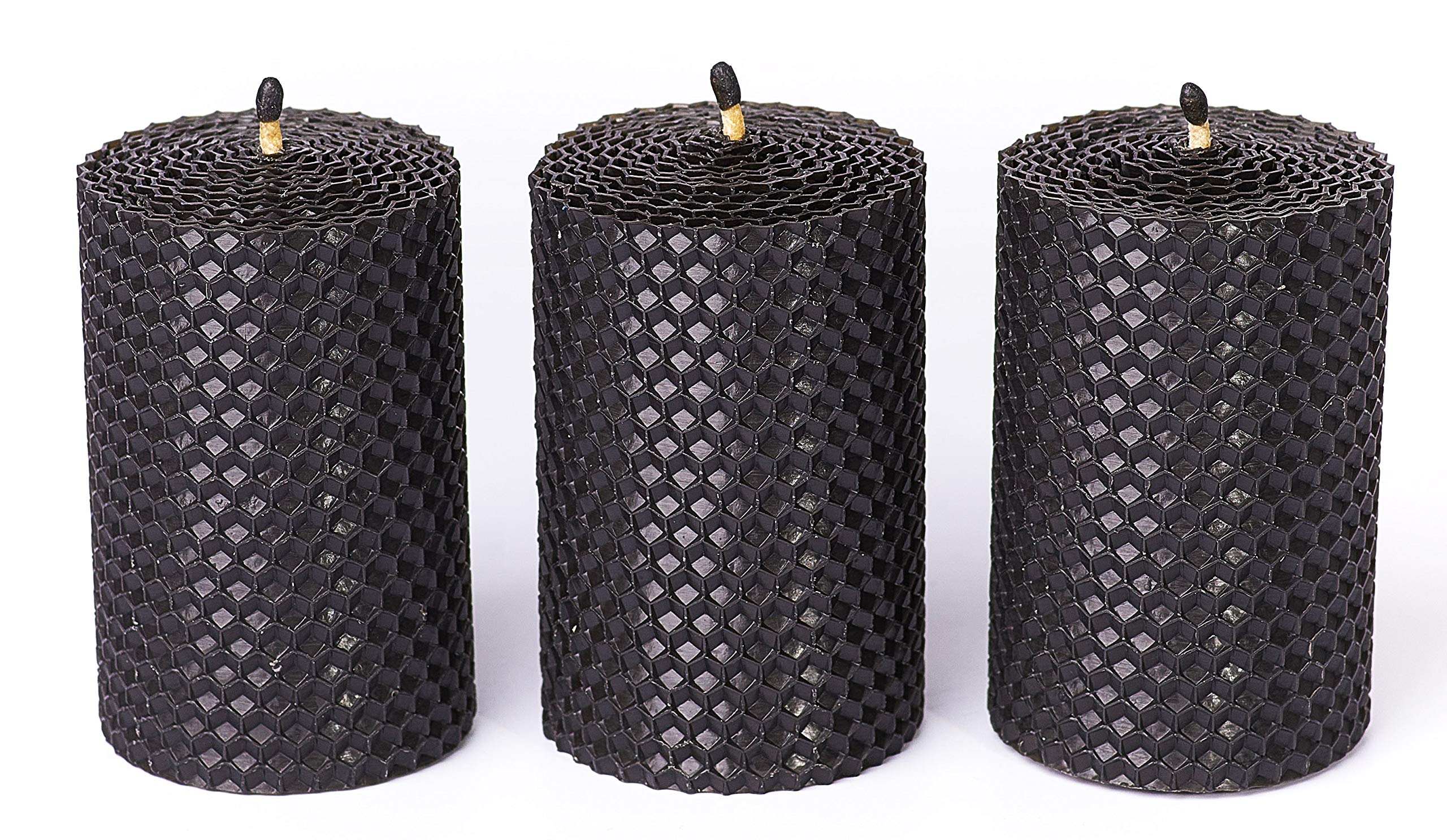 Beeswax Gifts 100% Beeswax Candles Set of 3 Colored Pillar Candles (Size 3.3 x 2.15 in) with Natural Honey Scent for Gift and Home Decor (Black, 3.3 x 2.15 in) Made in Ukraine