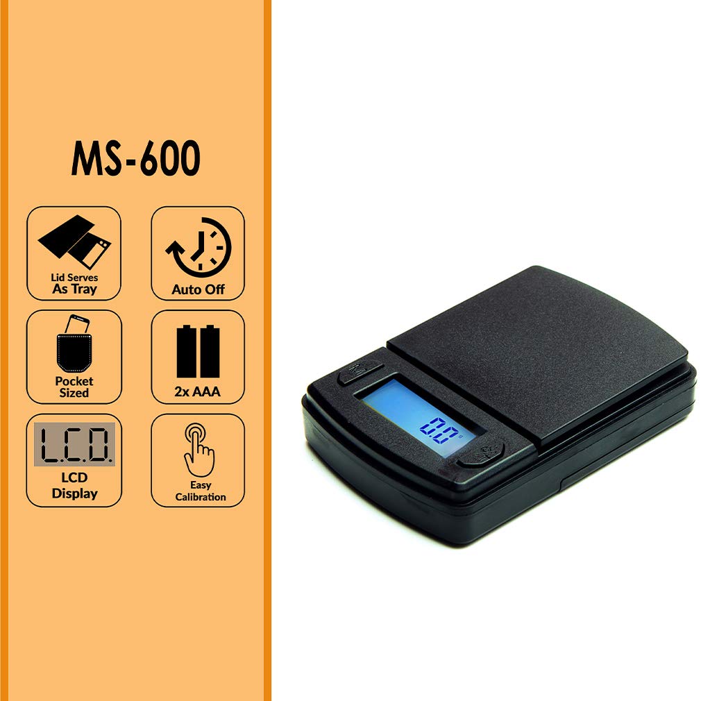 American Weigh Scales Fast Weigh MS Series Precision Digital Pocket Weight Scale, Flexible Measurements 600G x 0.1G (MS-600-BLK)