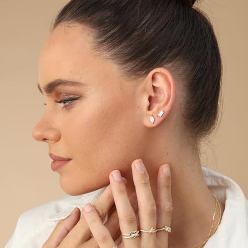 AFFY Sparkling White Cubic Zirconia Marquise Frame Stud Earrings in 14k White Gold Over Sterling Silver