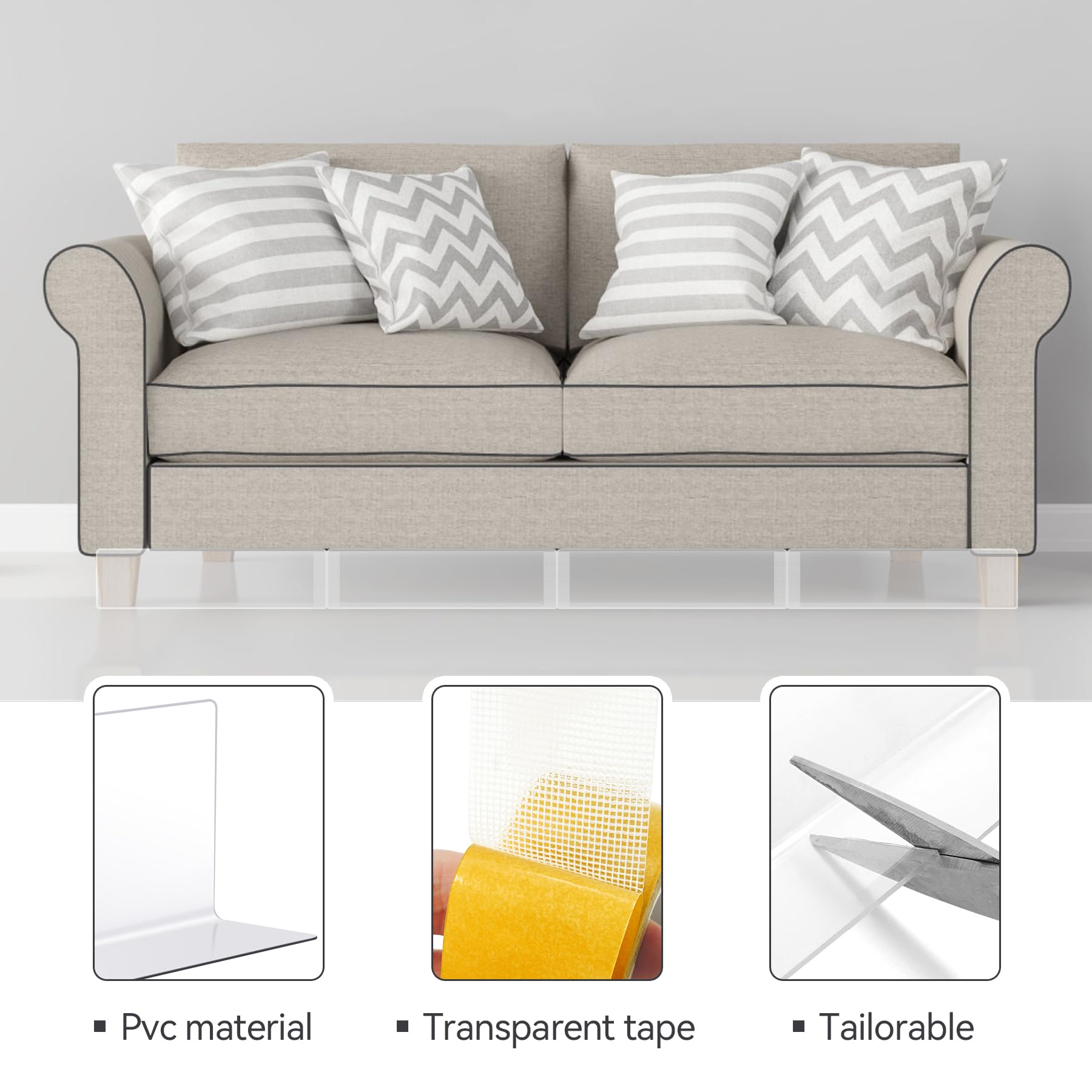 8 Pack Under Couch Blocker, 16in Long x 1.6in High Under Bed Blocker, Under Couch Guards with Cloth-Based Tape to Prevent Pets Toys from Getting Under Sofa Bed Furniture Gap